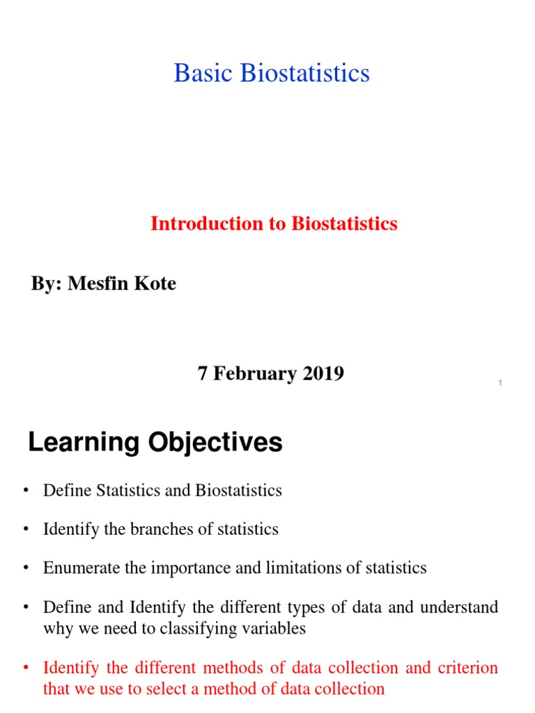 Lect 1 Introduction To Biostatistics Pdf Biostatistics Statistics