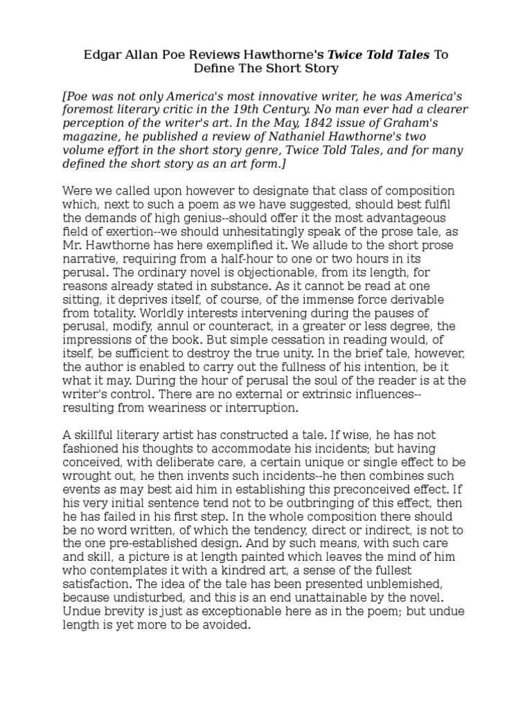 Poe's Review of Hawthorne's Short Stories | PDF | Short Stories ...