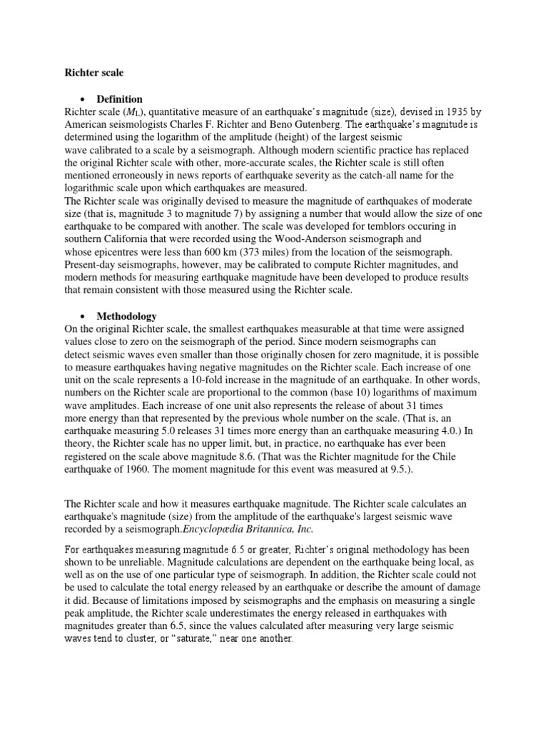 Ritcher Scale, Mercalli Scale, Rossi Forel Scale, Msk64 Scale | PDF ...