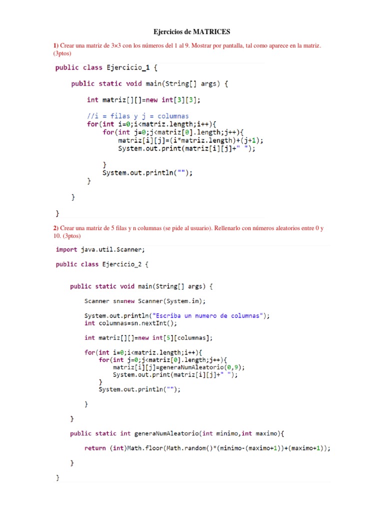 Ejercicios de creación de matrices en Java | PDF | Métodos y materiales de enseñanza