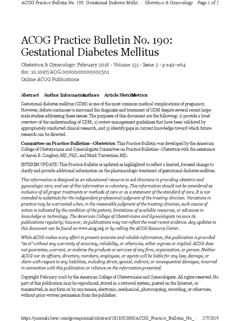 ACOG | PDF | Obstetrics | Gestational Diabetes