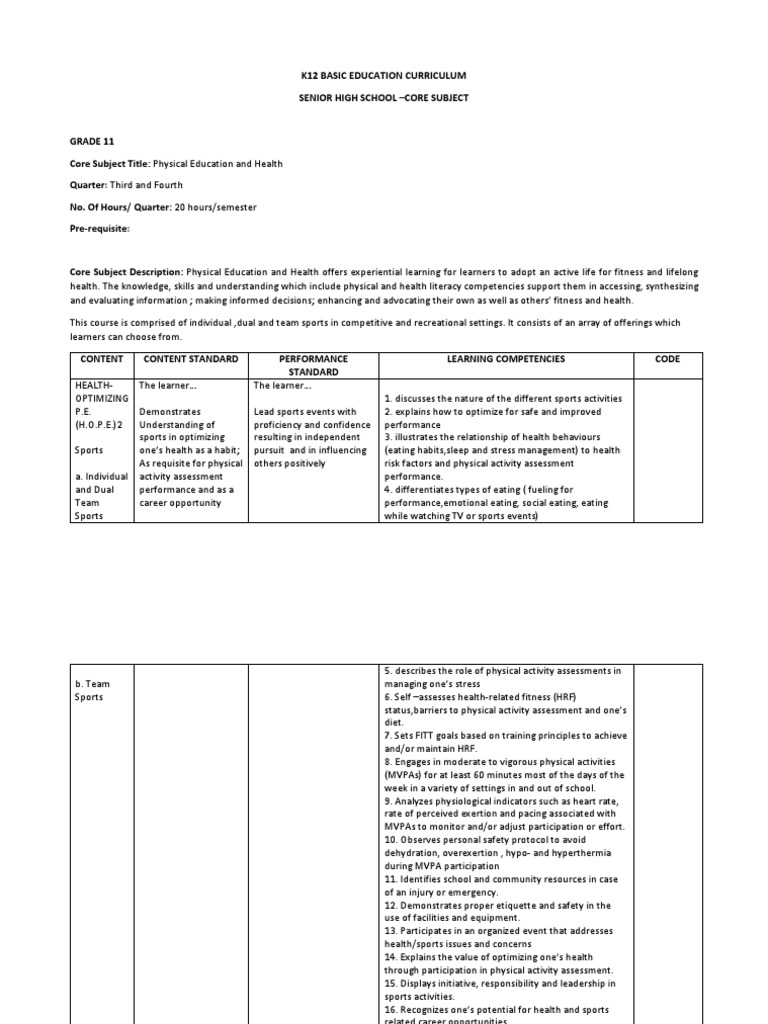 Hope 2 CG | PDF | Physical Education | Sports