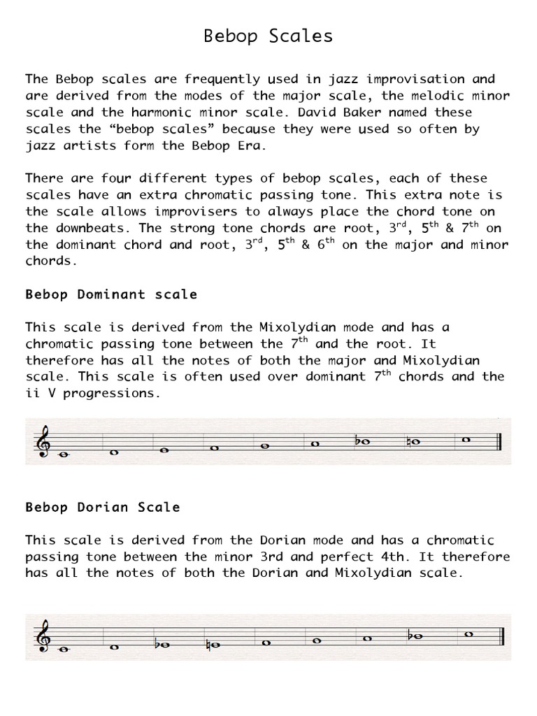 Bebop Scales Worksheet | PDF | Pitch (Music) | Musical Scales