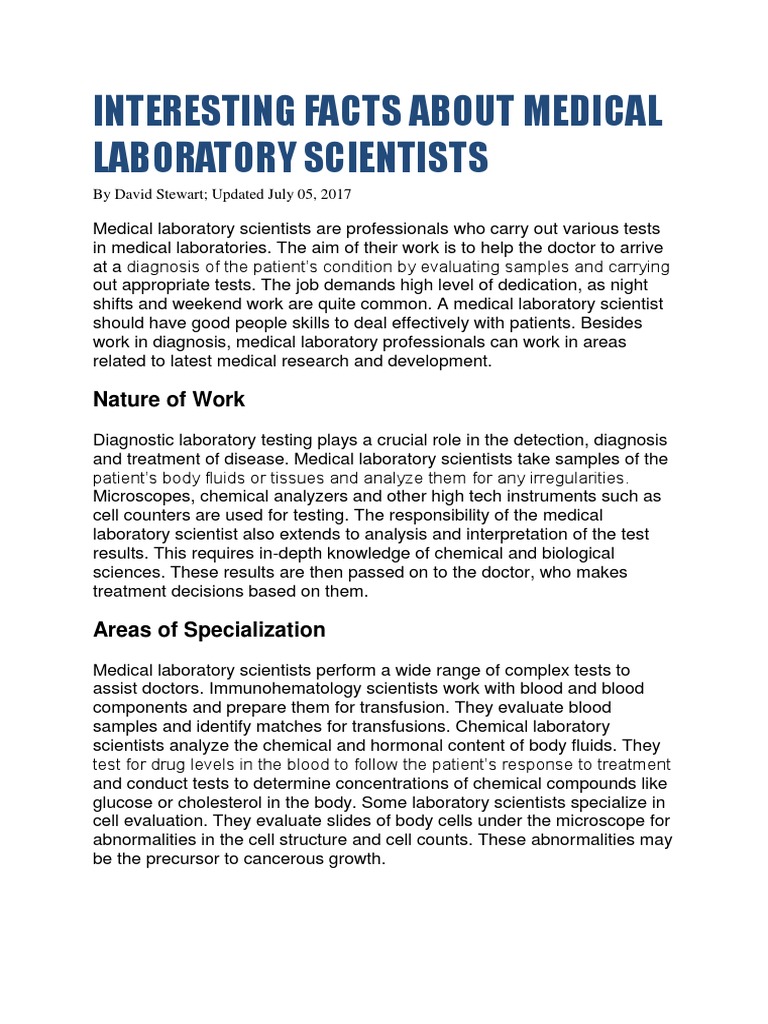 Interesting Facts About Medical Laboratory Scientists: Nature of Work ...