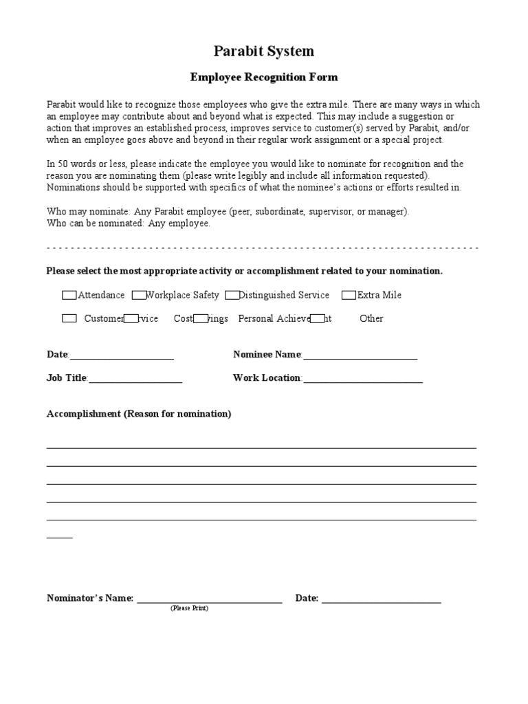 Employee Recognition Form | PDF