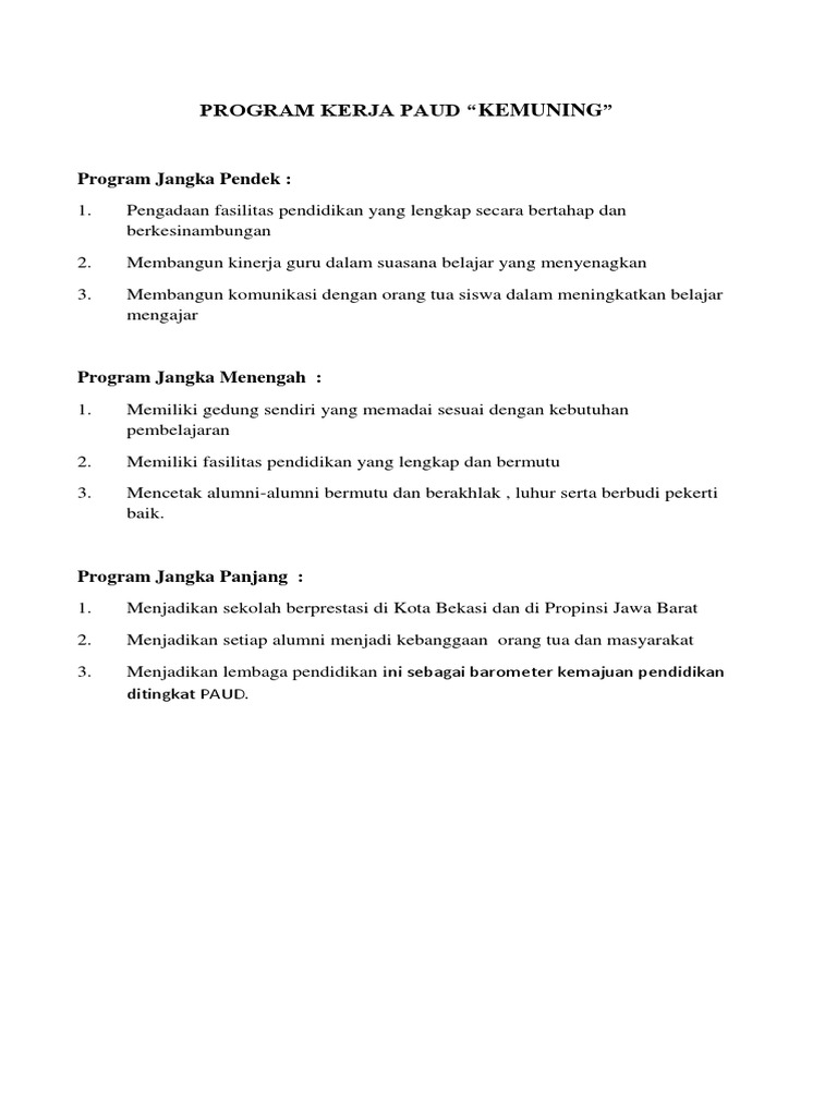 PROGRAM KERJA PAud KEMUNING | PDF