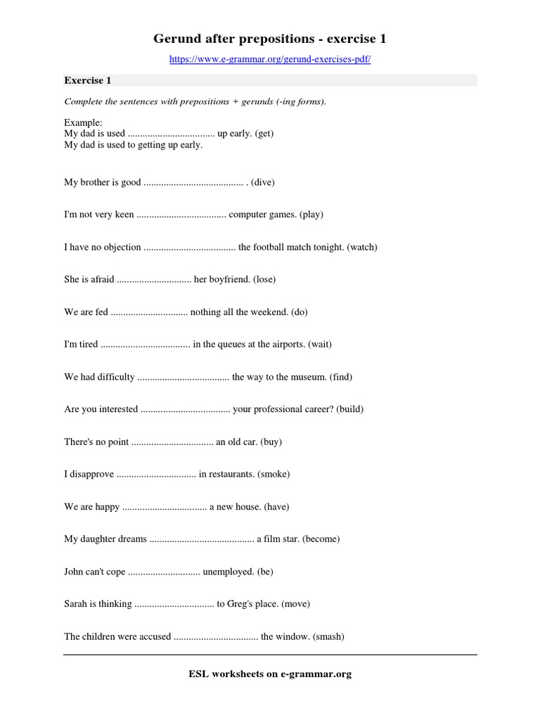 Gerund Exercise 1 | PDF
