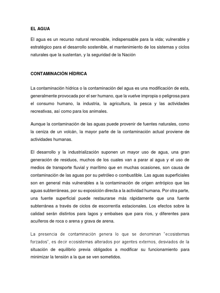 Documento de Contaminacion | La contaminación del agua | Aguas ...