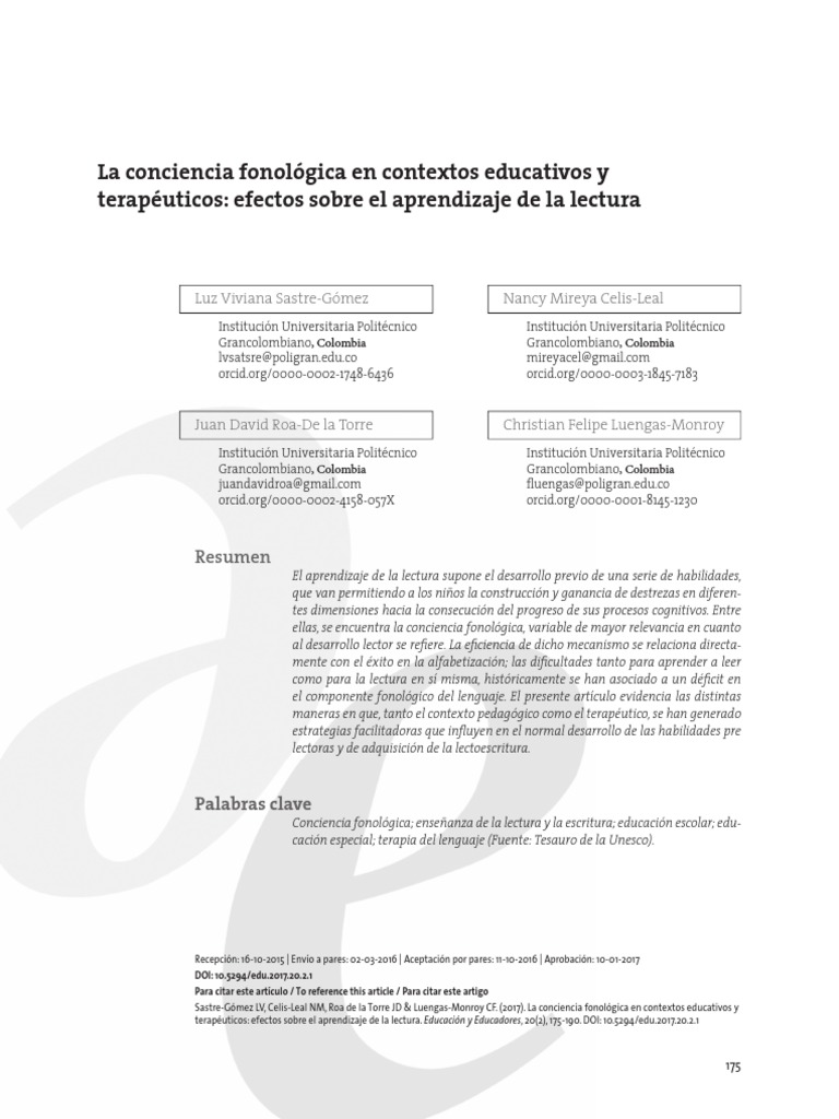 Conciencia Fonológica y Aprendizaje Lector | PDF | Dislexia ...