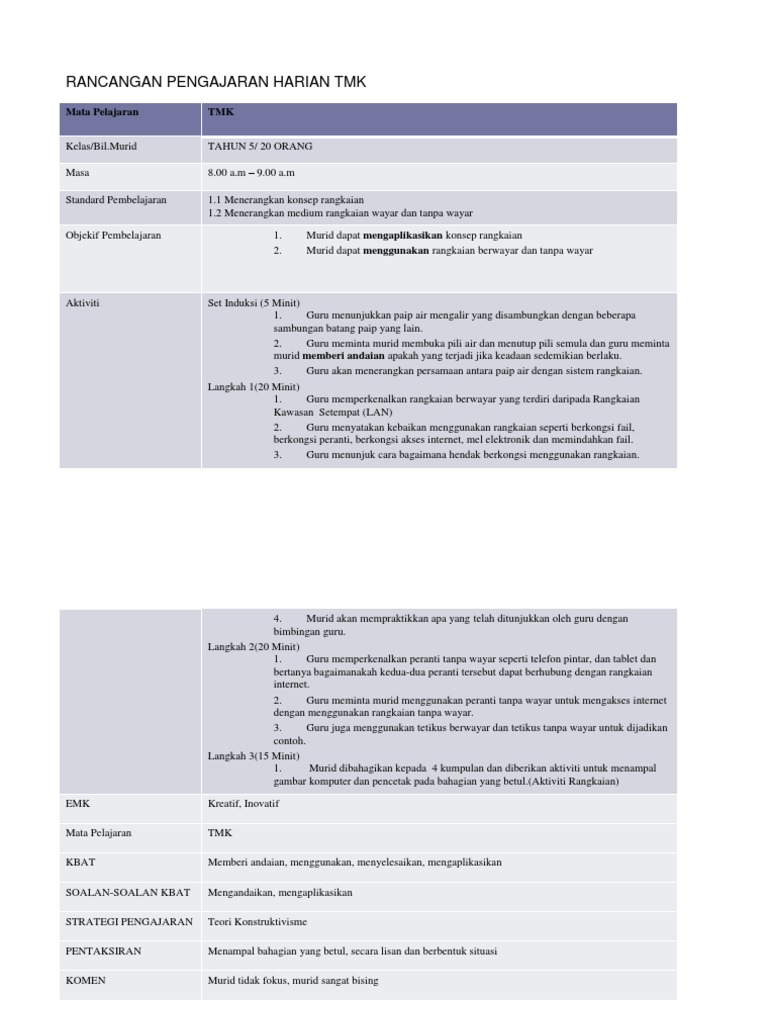 RPH TMK Tahun 5 | PDF | Teknologi & Rekayasa