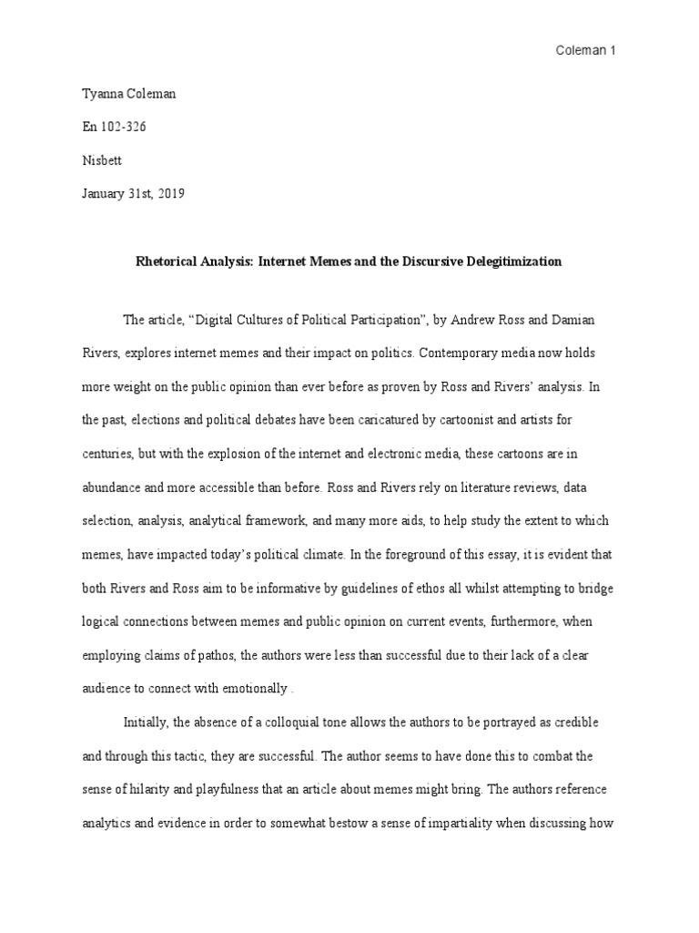 Rhetorical Analysis: Internet Memes and The Discursive Delegitimization ...