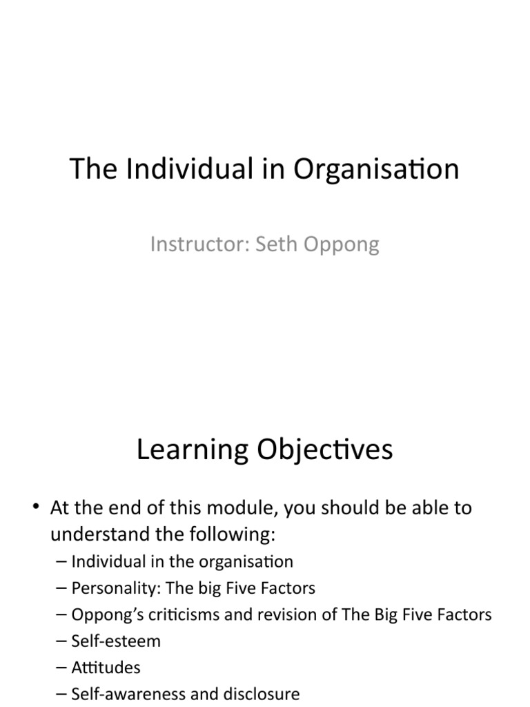 The Individual in An Organization | PDF | Action (Philosophy) | Self Esteem