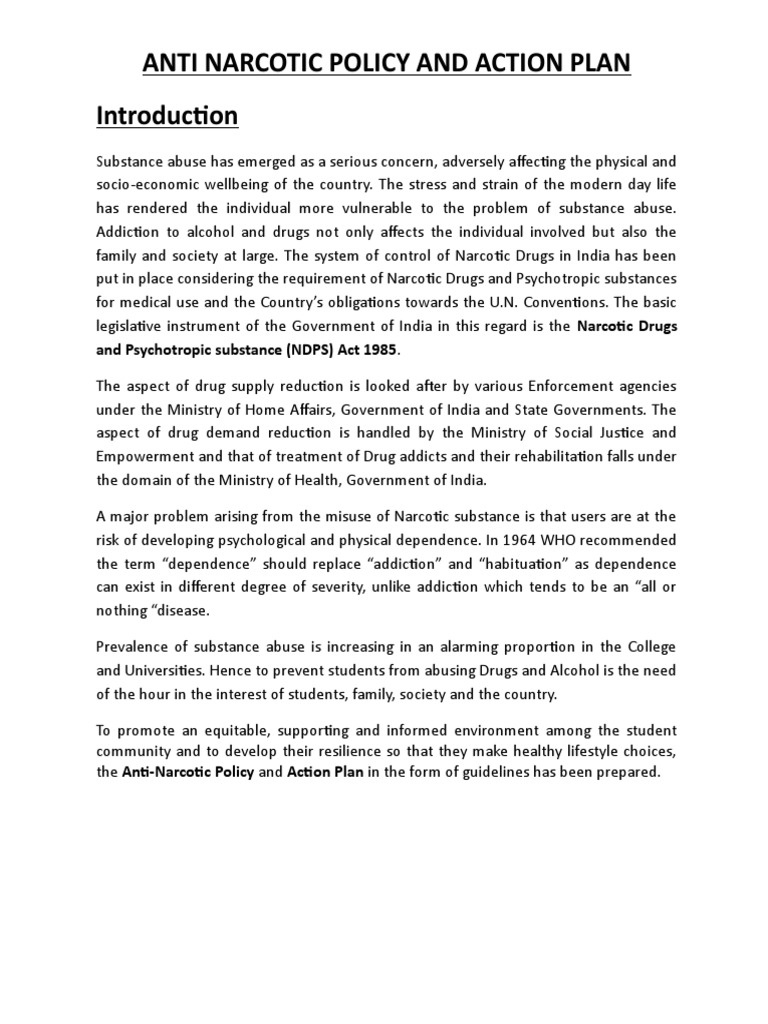 Anti Narcotic Policy and Action Plan | PDF | Substance Dependence ...