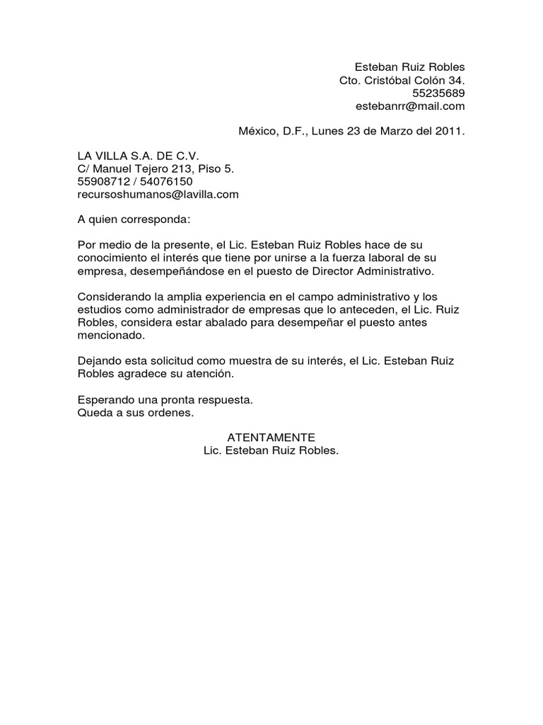 Carta de Solicitud | PDF