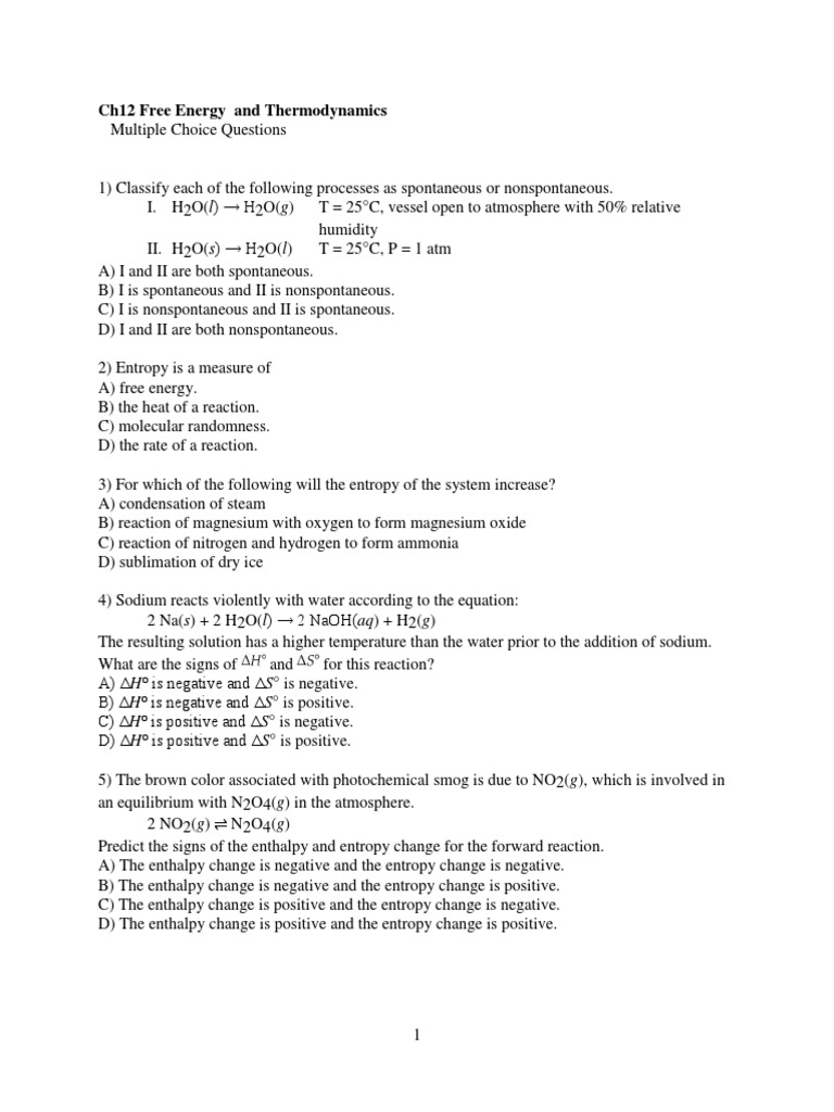 Ch12 Free Energy and Thermodynamics | PDF | Entropy | Laws Of ...