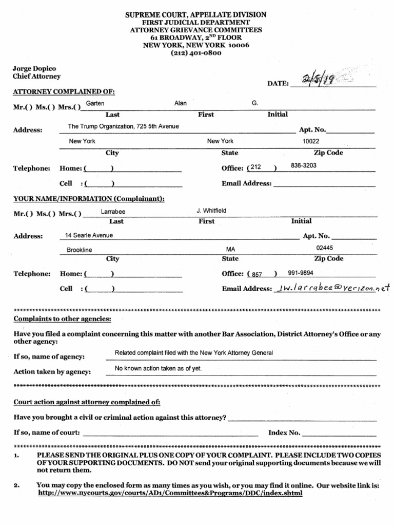 Misconduct Complaint Against Attorney Alan Garten | PDF | Donald Trump ...