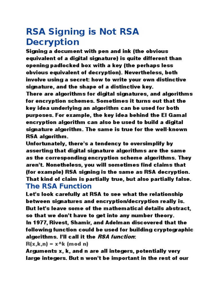 RSA Signing Is Not RSA Decryption | PDF | Cryptography | Public Key ...