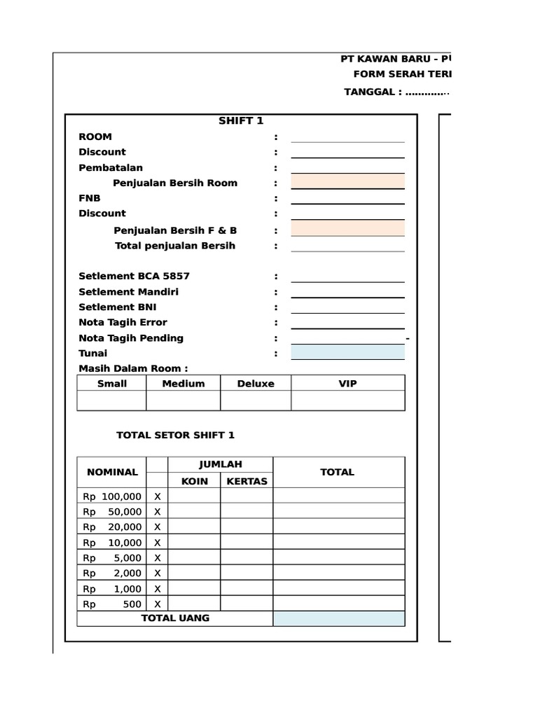 Form Serah Terima Kasir | PDF