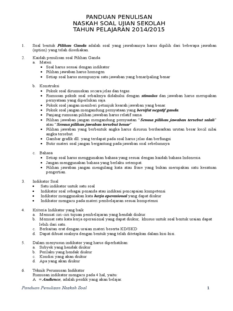 1 Panduan Penulisan Naskah Soal | PDF | Karier & Perkembangan | Komputer