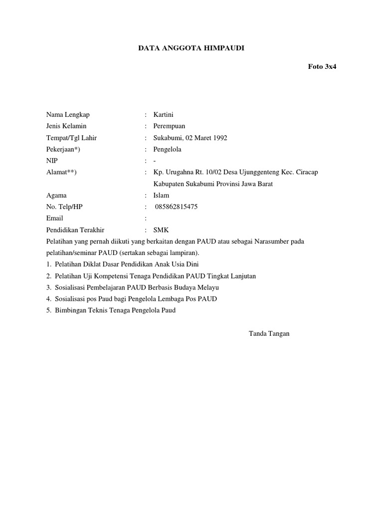 Form Isia Kta Paud | PDF