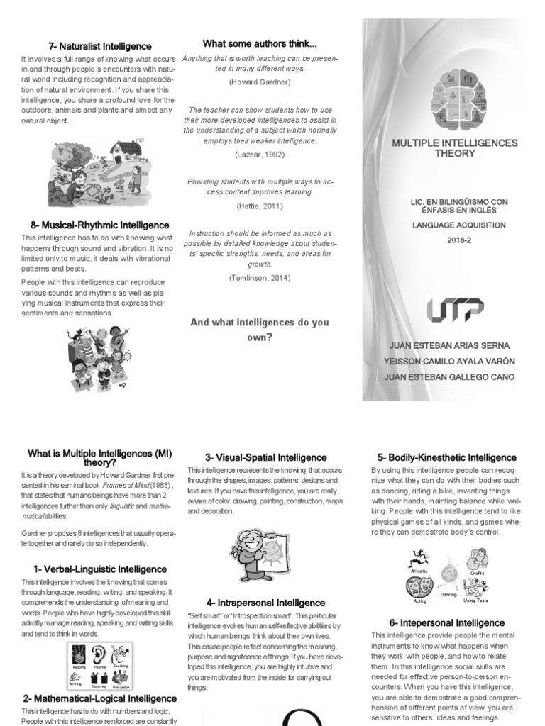 Multiple Intelligences Brochure | PDF | Intelligence | Neuroscience