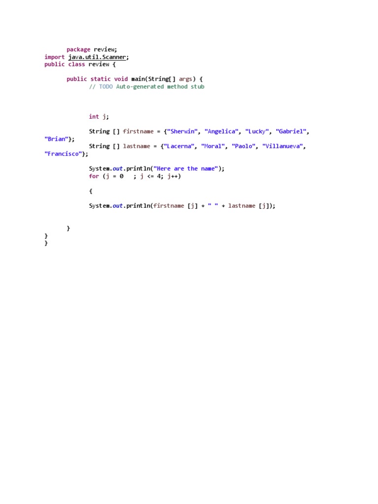 Auto-Generated Method Stub: Package Import Public Class Public Static Void | PDF | Overtime ...