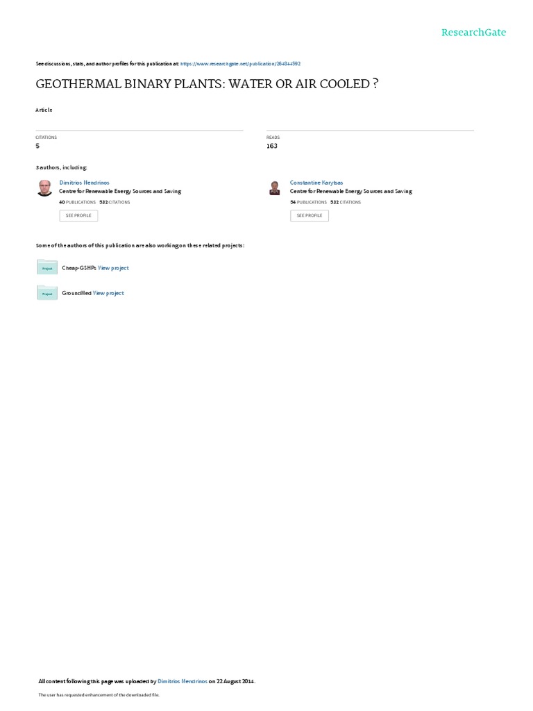 Geothermal Binary Plants Water or Air Cooled | PDF | Heat Exchanger ...