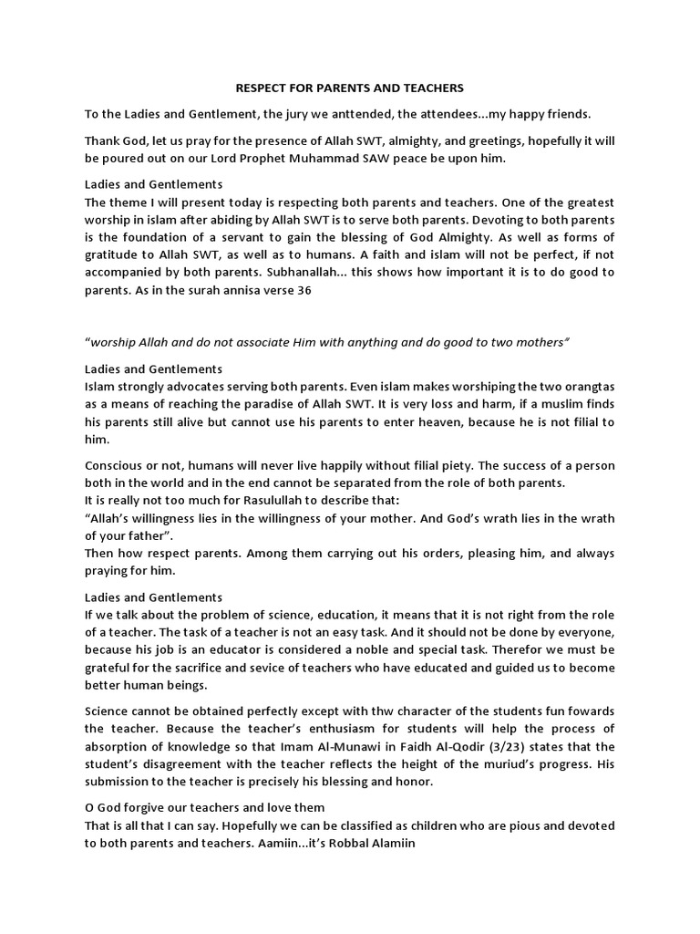 Importance of Respecting Parents and Teachers | PDF | Allah | Prophets ...