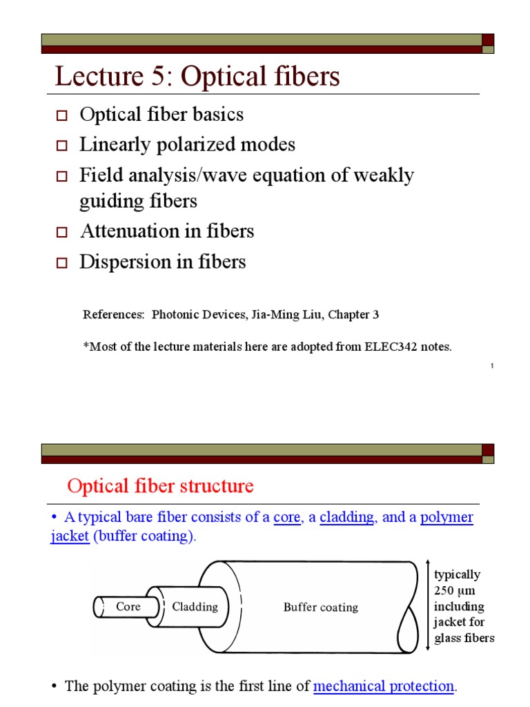 Fiber Optics Lecture | PDF | Dispersion (Optics) | Optical Fiber
