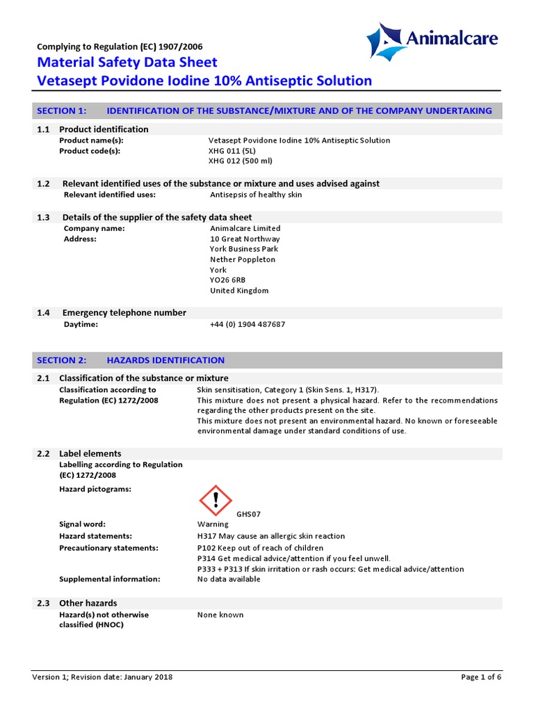 Msds Betadine | PDF | Toxicity | Waste