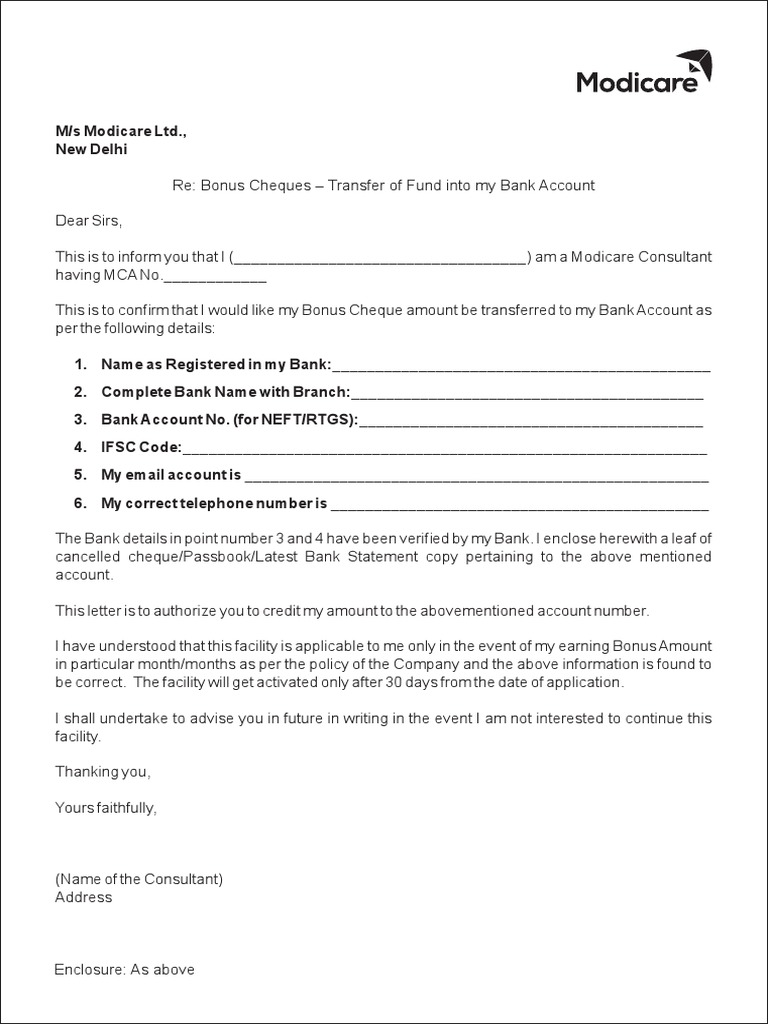 Modicare NEFT Form | PDF