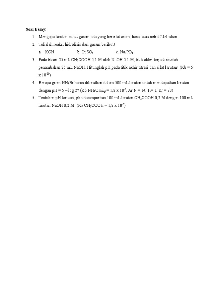 Soal Essay Hidrolisis | PDF