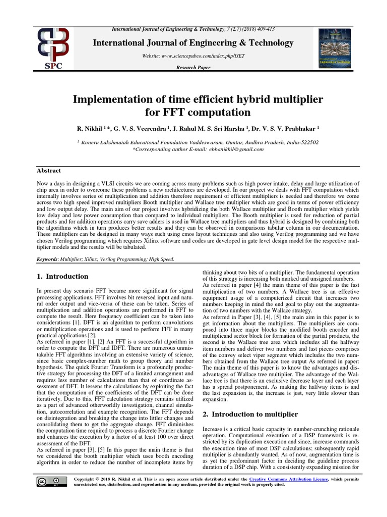 Implementation Of Time Efficient Hybrid Multiplier For Fft Computation Pdf Fast Fourier