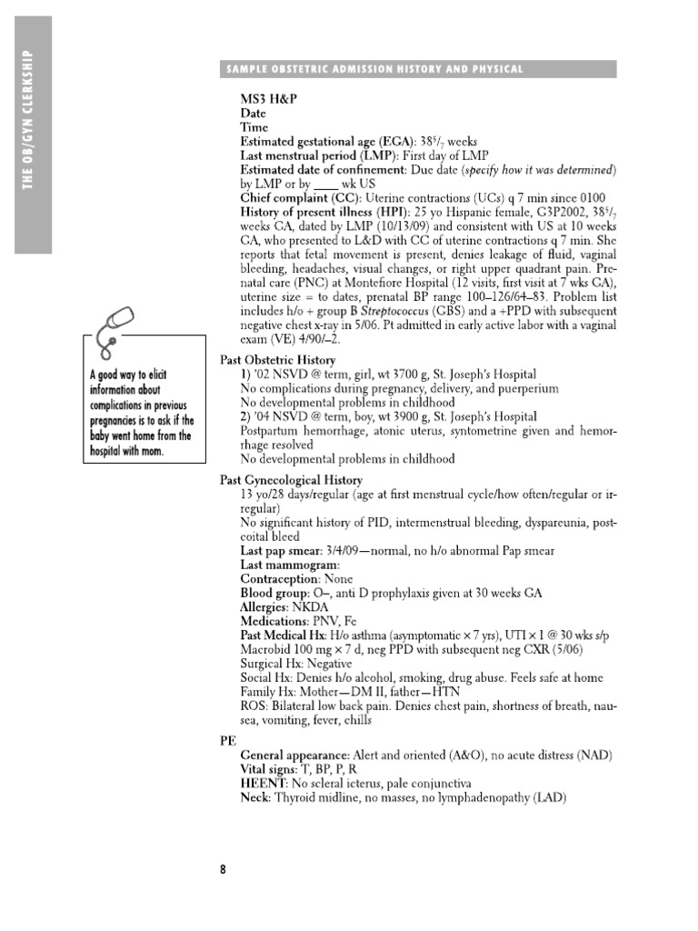 Sample H and P ObGyn | PDF