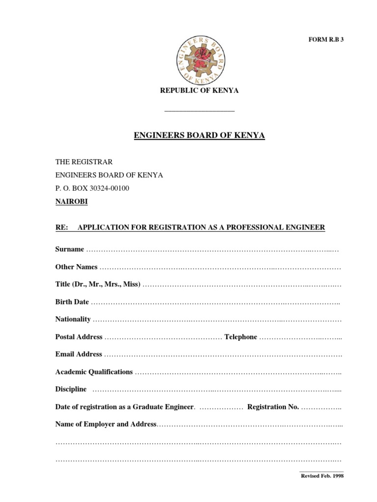 Engineers Board of Kenya: Form R.B 3 | PDF | Government | Business
