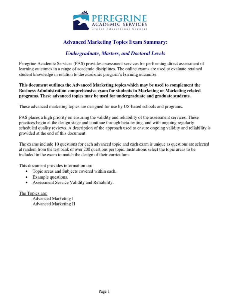 Advanced Marketing Exam Topics Overview | PDF | Educational Assessment ...