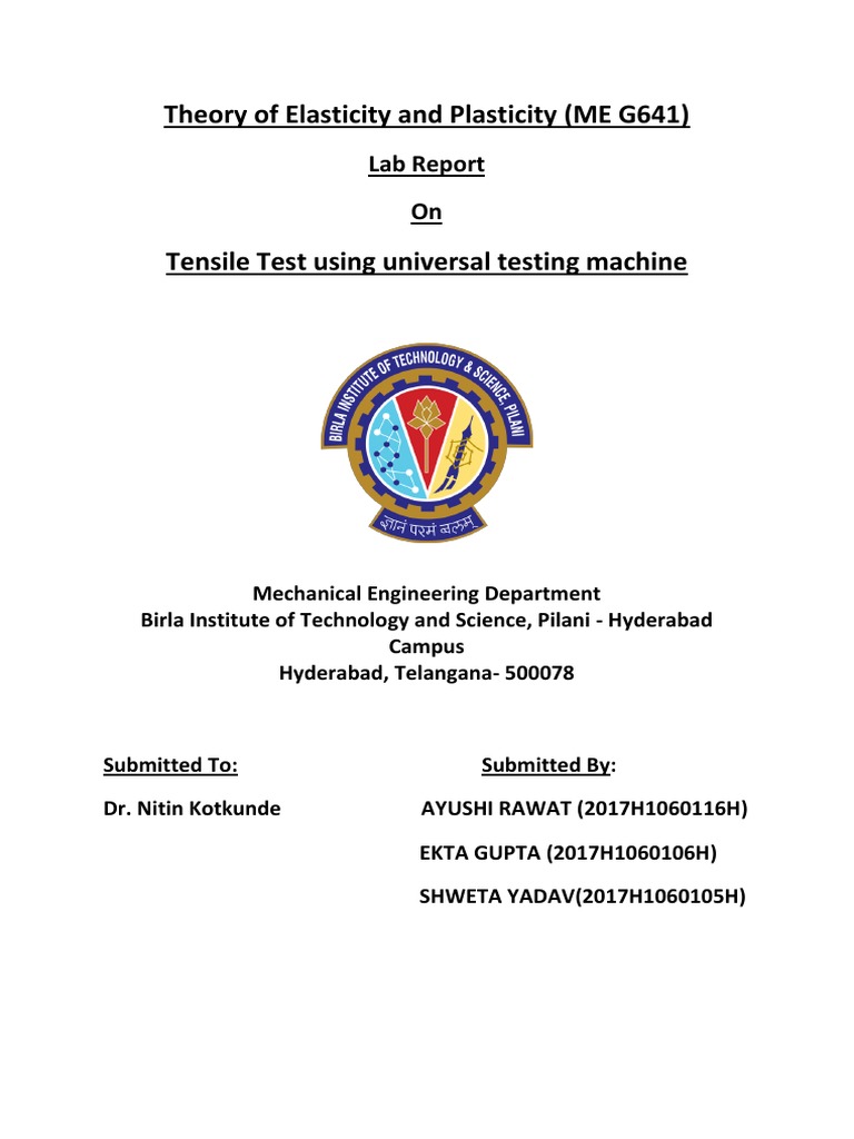 Theory of Elasticity and Plasticity (ME G641) : Lab Report On | PDF ...