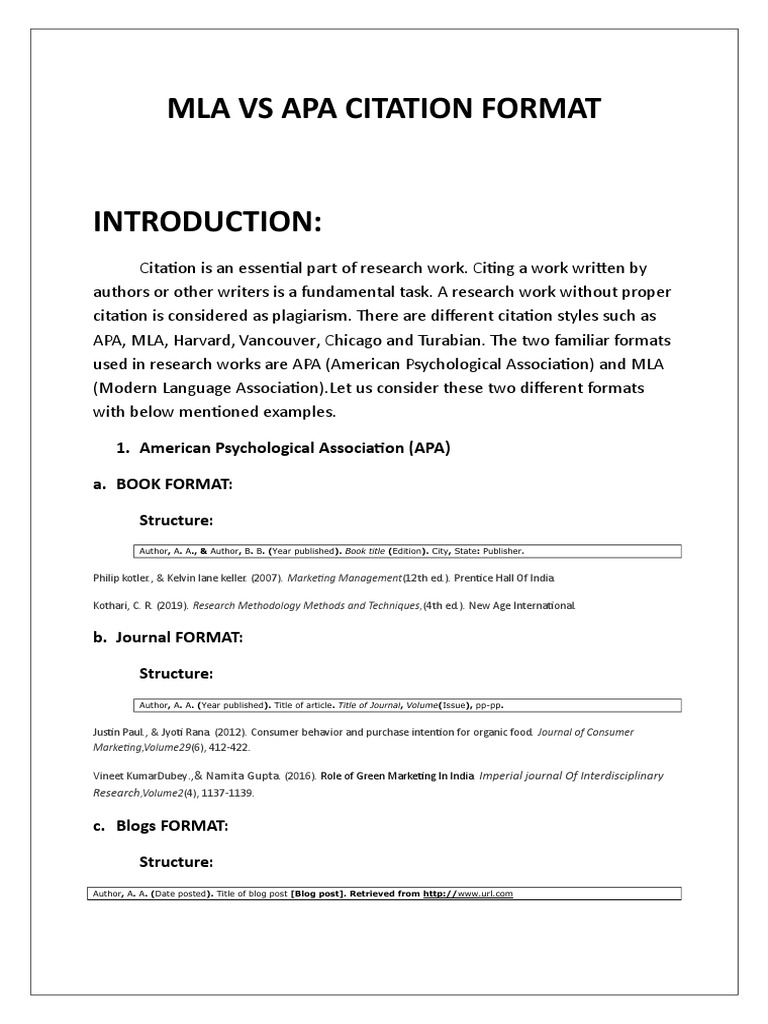 Mla Vs Apa Citation | PDF | Apa Style | Citation