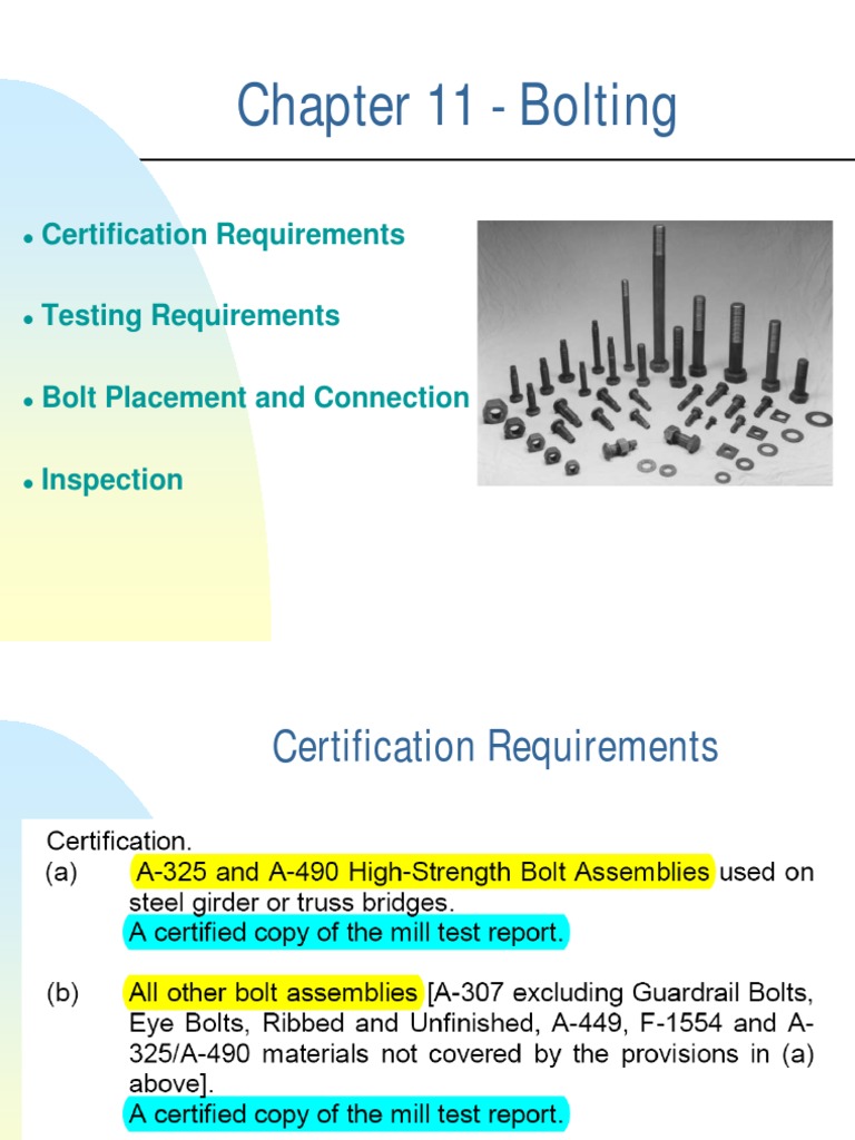 Chapter 11 - Bolting: Certification Requirements | PDF | Nut (Hardware ...