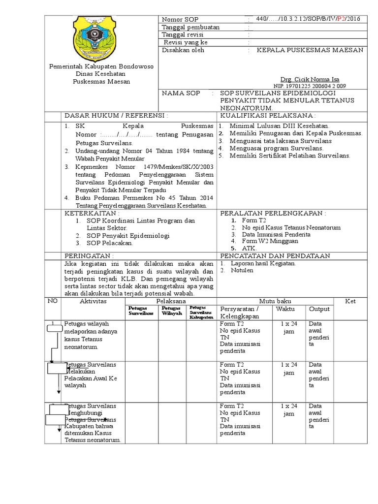 SOP Surveilans Tetanus Neonatorum | PDF