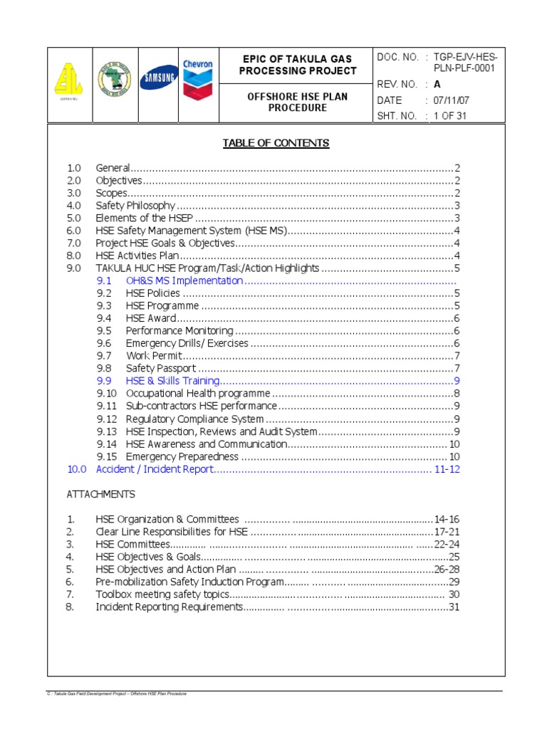 01 Offshore HSE Plan Procedure | PDF | Chevron Corporation | Audit