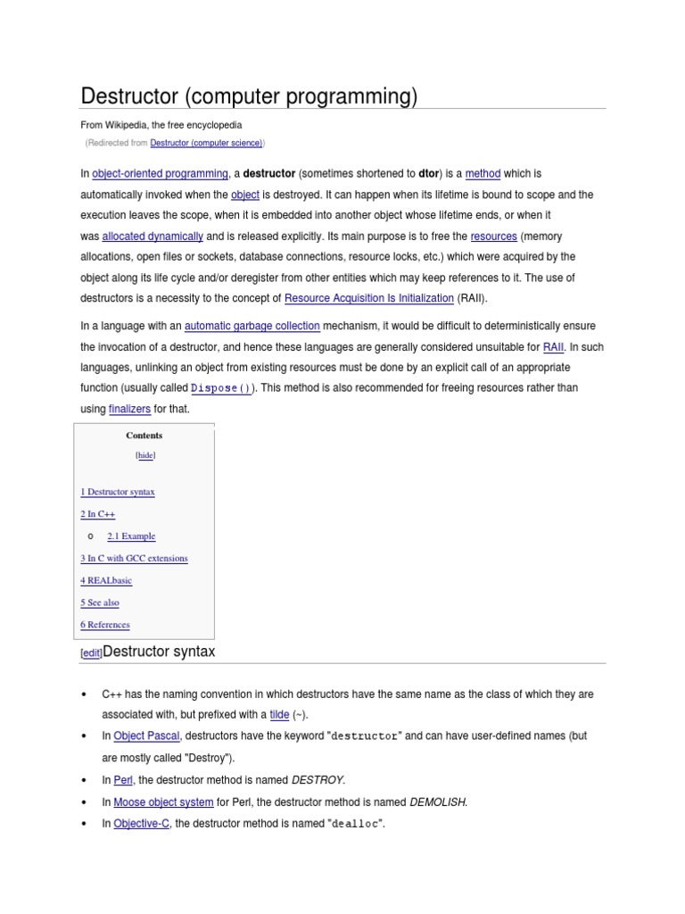 Destructor Computer Programming Object Oriented Programming Method Object Pdf C