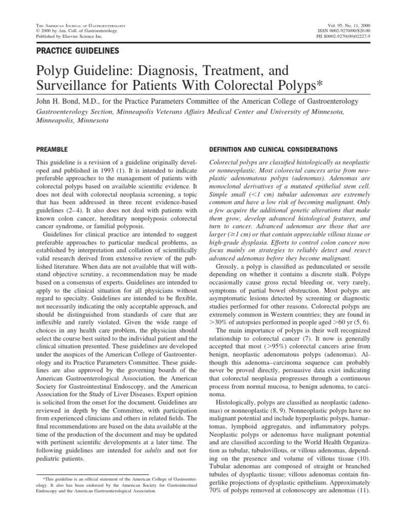 Bond - 2000 - Polyp Guideline Diagnosis, Treatment, and Surveillance ...