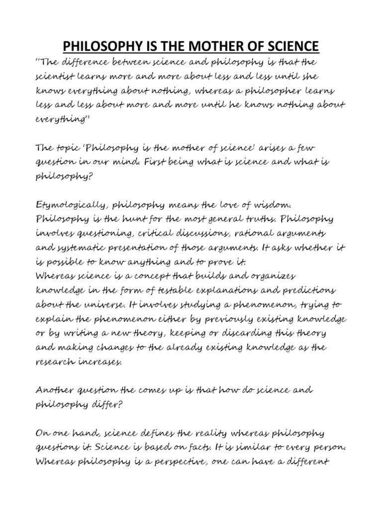 Philosophy Is The Mother of All Sciences | PDF | Existence | Philosophy
