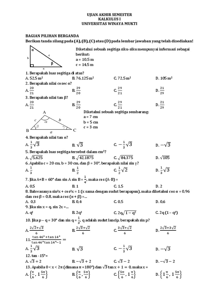 Ujian Akhir Semester Kalkulus I | PDF