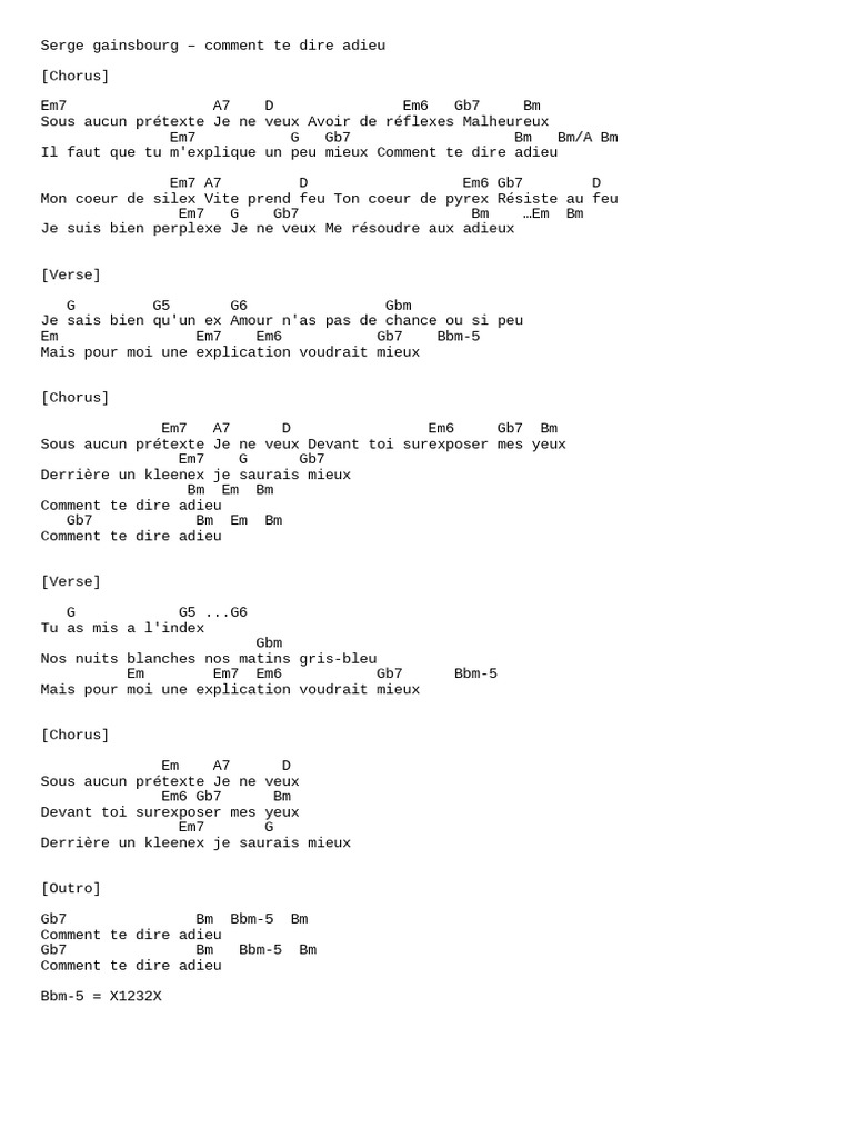 Comment Te Dire Adieu : Analyse des Paroles | PDF | Divertissement ...