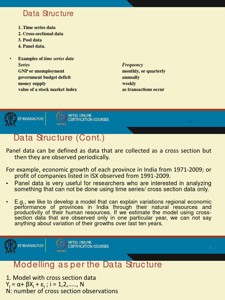 Data Structure: 1. Time Series Data 2. Cross-Sectional Data 3. Pool ...