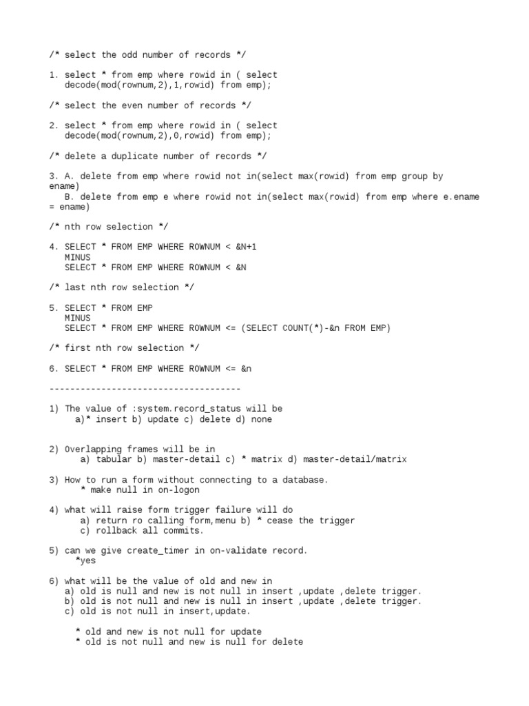 Oracle Sample - Practice Queries | Download Free PDF | Pl/Sql | Databases Oracle Sample - Practice Queries | Download Free PDF | Pl/Sql | Databases