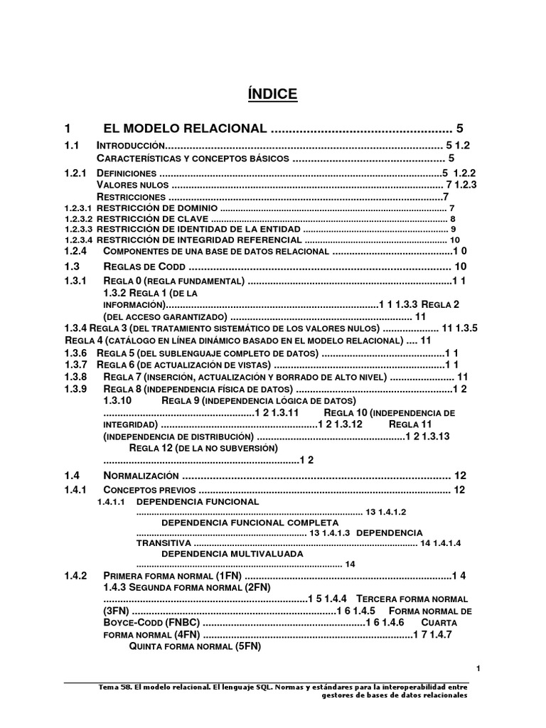 Introducción Al Modelo Relacional. El Lenguaje SQL | PDF | Base de datos relacional | Modelo ...