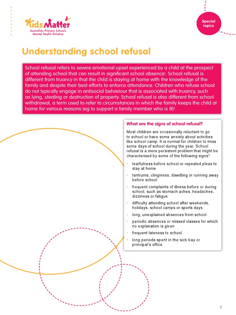 School Refusal Information Sheet | PDF | Caregiver | Emotions